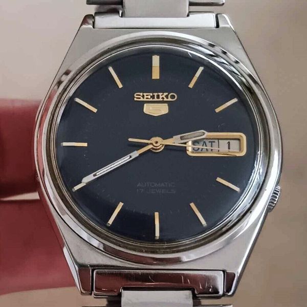 Vintage Seiko 5 automatic 17 jewels vintage 7009 Black dial day date men | WatchCharts Marketplace