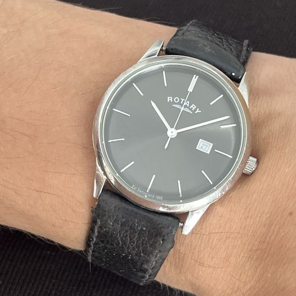 Rotary Windsor Silver Black Menâ s - Gents Vintage Dress Watch Date ...