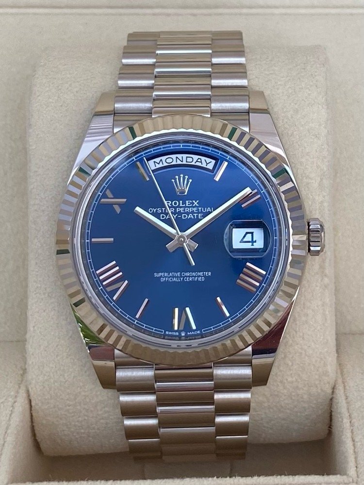 [$39,275 USD] FSOT: Rolex 228239 18K WHITE GOLD DAY-DATE 40MM BLUE ...