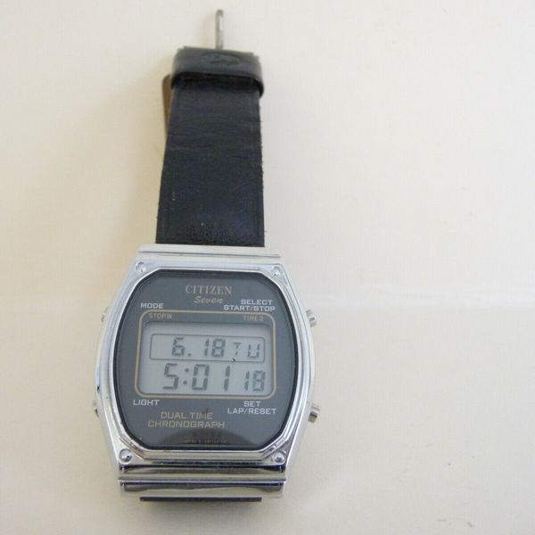 vintage Citizen Seven digital LCD wrist watch; dual time Chronograph ...