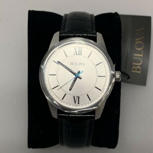 Bulova 96A152 Men's Watch Quartz Stainless Black Leather Band NEW ...
