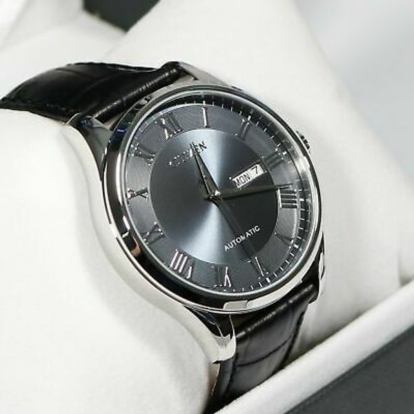 Citizen Grey Dial Automatic Men's Black Leather Band Watch NH8360-12H ...