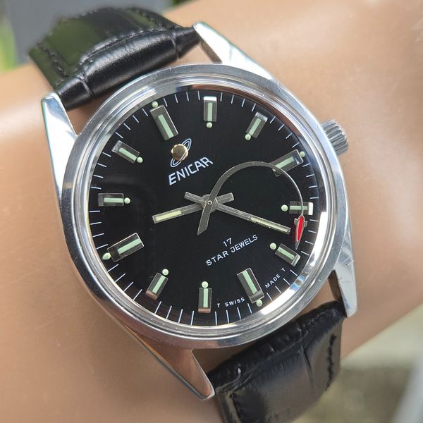 Vintage ENICAR men's manual wind watch Rocket second hand swiss 1970s ...