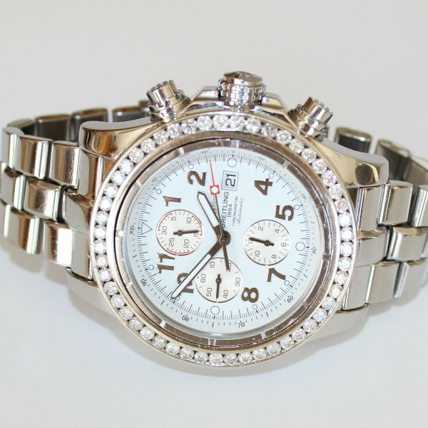 Breitling SUPER AVENGER A13370 Automatic 3.60ct CUSTOM DIAMOND Bezel ...