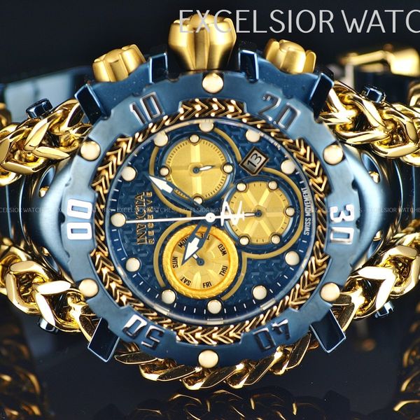 Rare INVICTA 55mm Reserve Gladiator Swiss Chrono Quartz Gold Blue SS ...