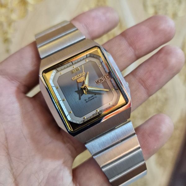 seiko 5 automatic 7009 gents silver square watch japan made ...