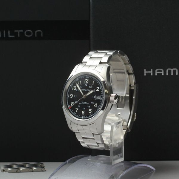 *MINT* Hamilton Khaki Field H704450 Black Dial Date 100m Automatic Men ...