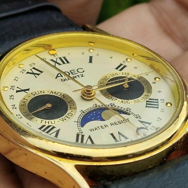 Rare Citizen Adec Pointer Triple Date Moonphase Quartz Gold Watch Dress ...