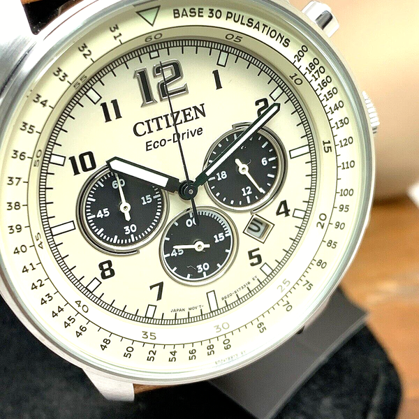 Citizen Men's Watch CA4500-08X Eco-Drive Chronograph Beige Dial Brown ...
