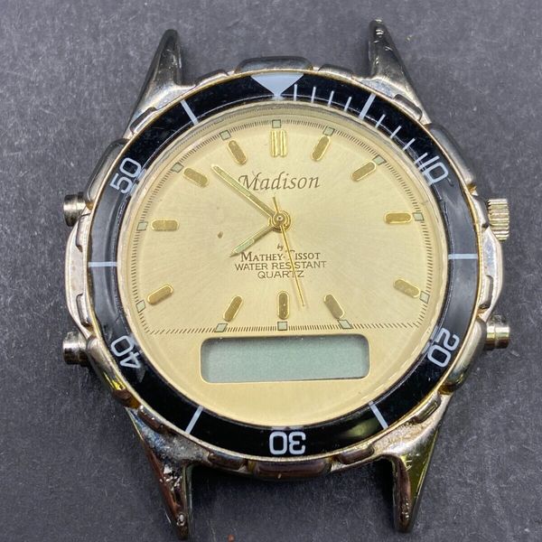 Madison by Matthew Tissot Digital Analog Menâ s Watch Gold Face Black ...