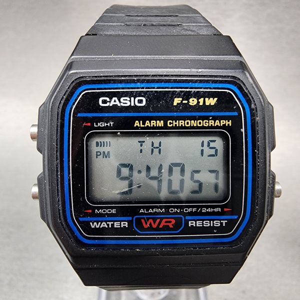 Casio F91W Watch Men 35mm Digital Black Tone Alarm Chronograph New ...