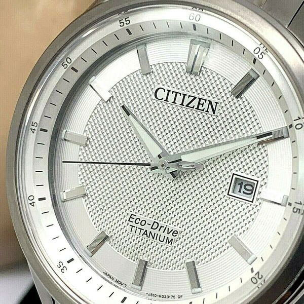Citizen Eco-Drive Silver Tone Dial Date 42mm Titanium Mens Watch J810 ...
