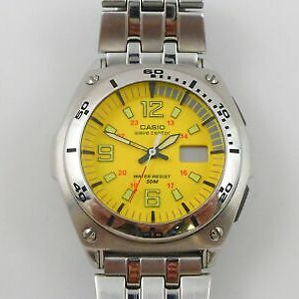 Casio 4303 WVQ 200HA Wave Ceptor Yellow Dial Analog Steel Watch ...