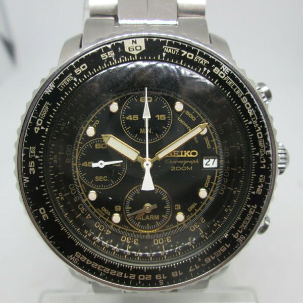 SEIKO FLIGHTMASTER 7T62-0EB0 ALARM CHRONOGRAPH STAINLESS STEEL QUARTZ ...