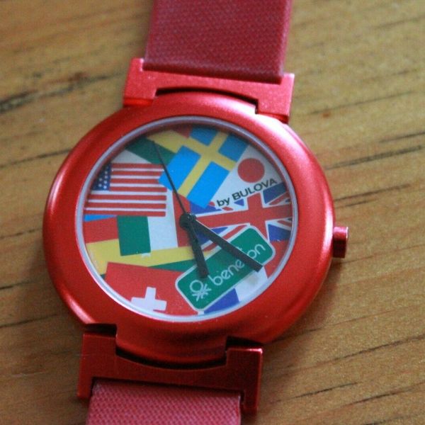 Vintage United Colors of Benetton Bulova Time of the World Flag Watch ...