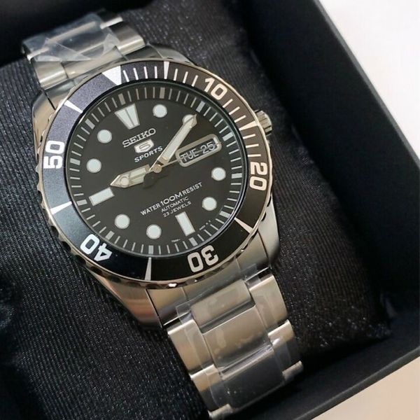 Seiko SNZF17K1 Automatic Diver Sea Urchin Black Dial Silver Steel Watch ...