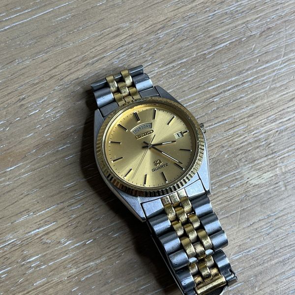 Vintage Seiko Day Date Gold Tone Quartz Mens Watch 5Y23-8A69 ...