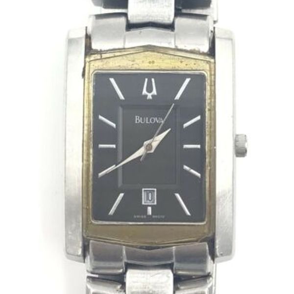 Bulova 96G10 Rectangle Black Dial Stainless Steel Men's Swiss Quartz ...