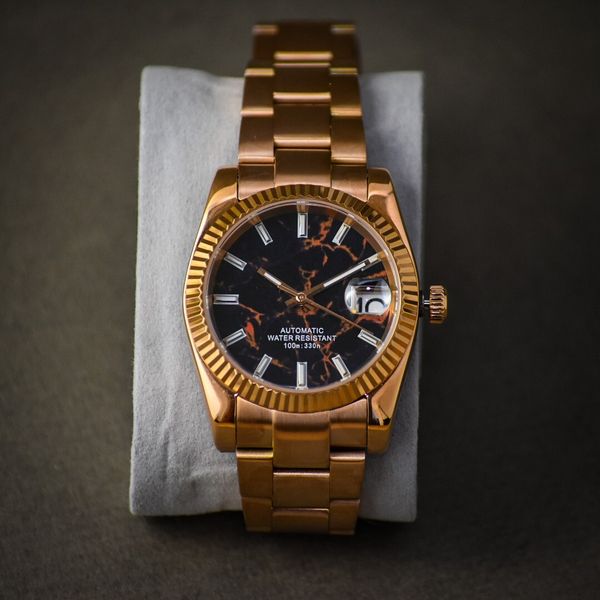36mm Rose Gold Seiko Mod Automatic Watch - Marble Effect Dial, Sapphire ...