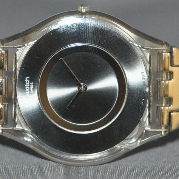 Swatch Skin Swiss Ladies Skin Chin Length Silver Dial Steel Link Watch ...