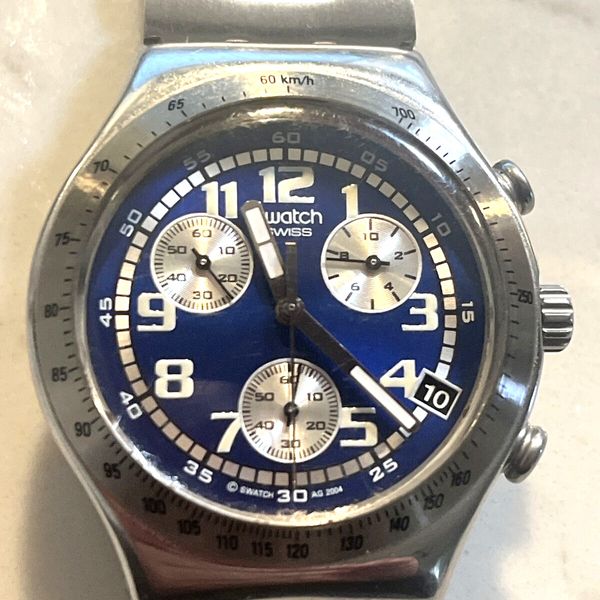 Vintage Swatch Irony Chronograph Blue Silver AG 2004- Beautiful Solid ...
