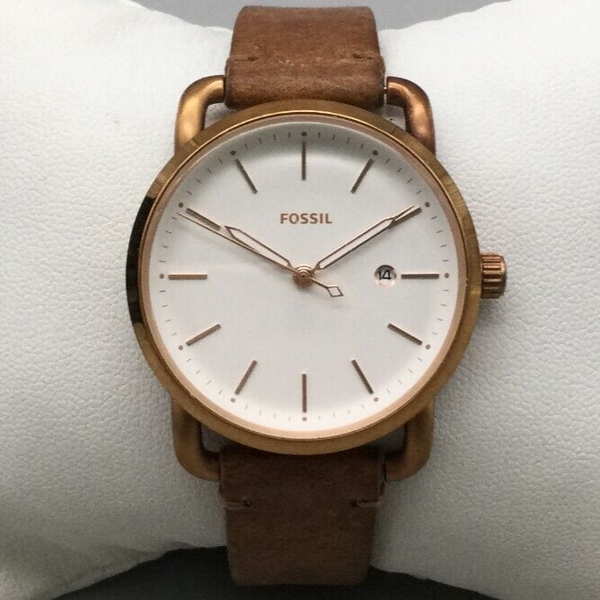 Fossil The Commuter Watch Women 34mm Rose Gold Tone Date Leather New ...