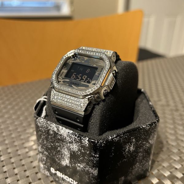 Casio G-Shock DW-5600SKC-1DR Custom Iced Bezel Silver Mod Camouflage ...