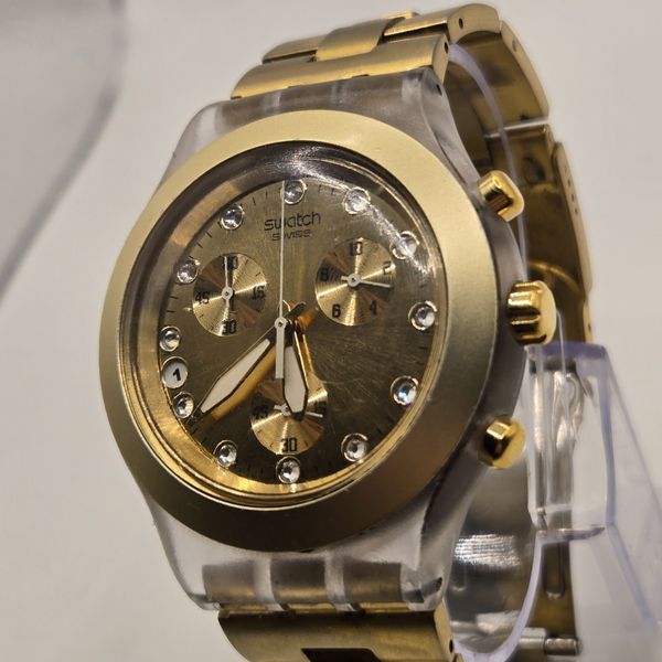 Swatch Swiss Irony Diaphane Chronograph Gold-Tone Watch. 6-6.25" Band ...