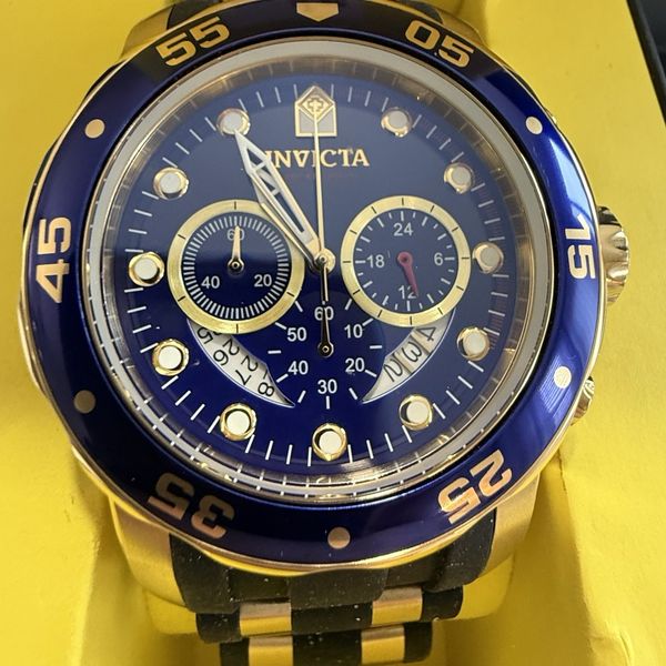 Invicta Mens Watch 48 mm Blue Dial & Bezel Black Rubber strap with gold ...