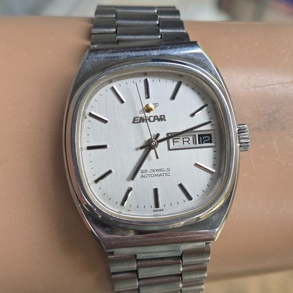 Vintage ENICAR men's automatic watch barrel-shaped case Swiss 1970s ...