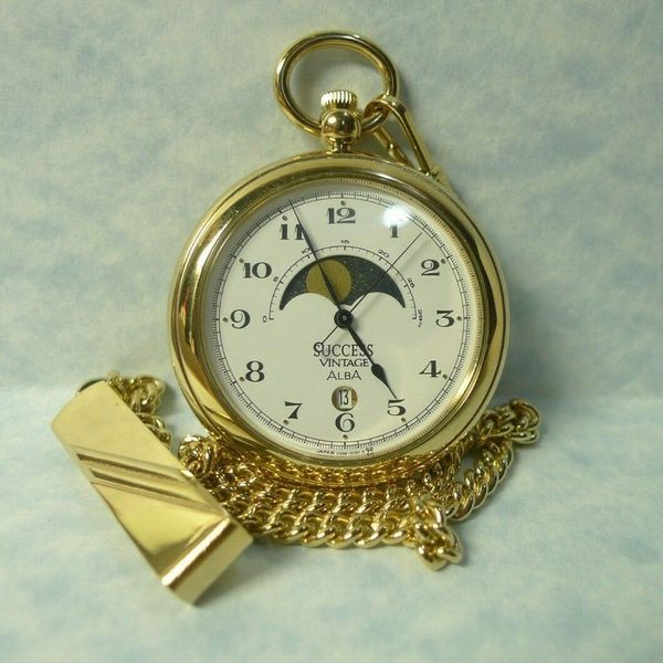 ALBA SUCCESS VINTAGE ( By Seiko ) Moon Phase Pocket Watch.....Quartz ...