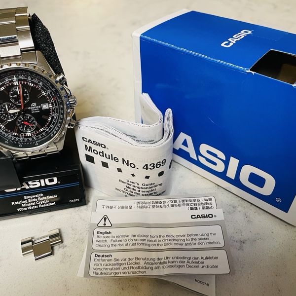 CASIO EDIFICE AVIATOR SLIDE RULE CHRONO WATCH EF527D-1AV STAINLESS ...