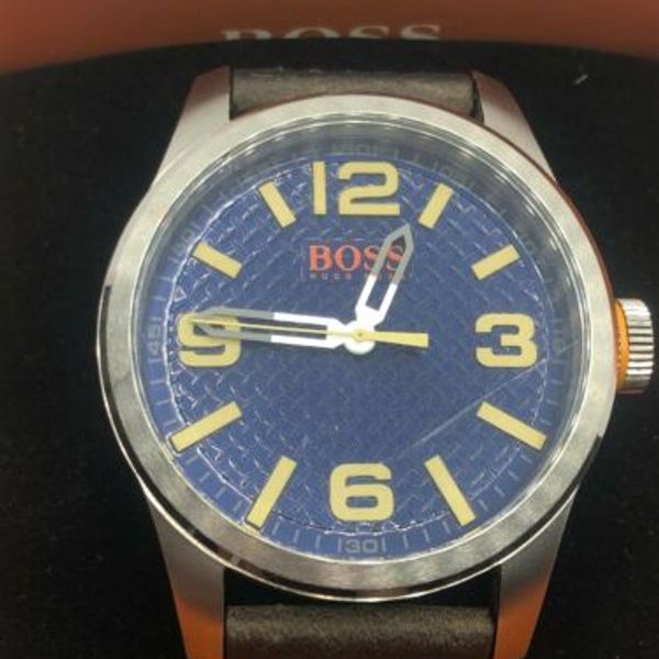 Hugo Boss HB.242.1.14.2891 Men Brown Leather Analog Blue Dial Quartz ...