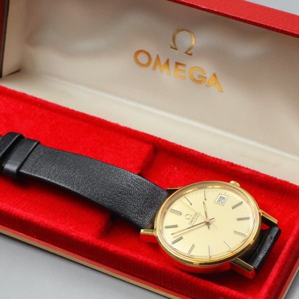 [NEAR MINT] Vintage OMEGA Seamaster Cal.1012 Gold Dial Date 35mm ...