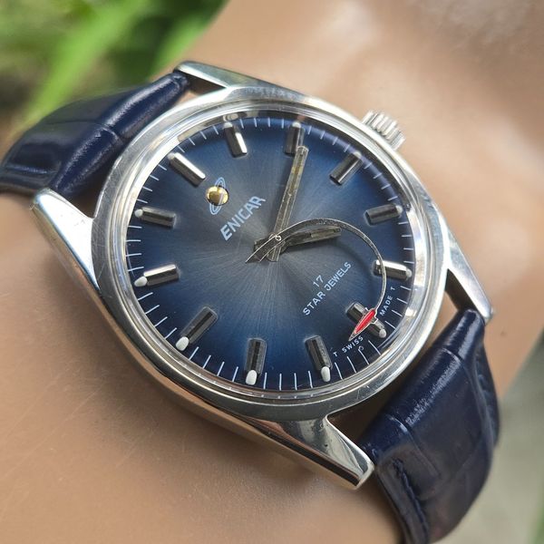 Vintage ENICAR men's manual wind watch Rocket second hand swiss 1970s ...