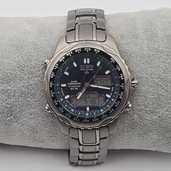 Citizen Eco-Drive Men's Titanium Chrono World Time Solar Power C605 ...