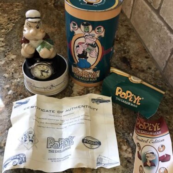 Fossil Limited Edition Popeye The Sailorman Watch W/Figurine & Tin ...