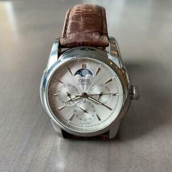 MENS ORIS ARTELIER COMPLICATION MOONPHASE AUTOMATIC BROWN LEATHER WATCH ...
