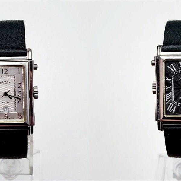 Men's SWISS TRAVELER REVERSIBLE Watch ROTARY "Elite" 10830. Dual Time ...