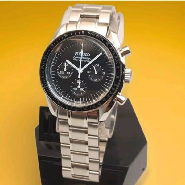 CUSTOM SEIKO BLACK PROFESSIONAL CHRONOGRAPH QUARTZ VK63 MOVEMENT MEN'S ...