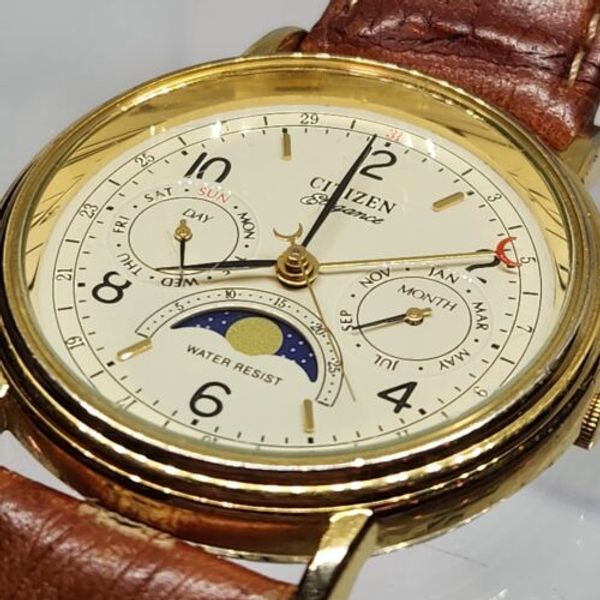 Rare Vintage 80s Citizen Elegance 6350-G30241K Triple Calendar Moon ...