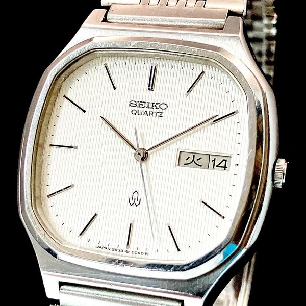 SEIKO WATCH 5933-5030 QUARTZ STAINLESS STEEL SILVER DAY DATE KANJI ...