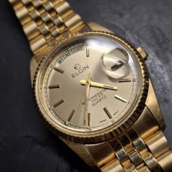 Elgin Gold Tone Presidents Quartz Watch Vintage 1990s | WatchCharts ...