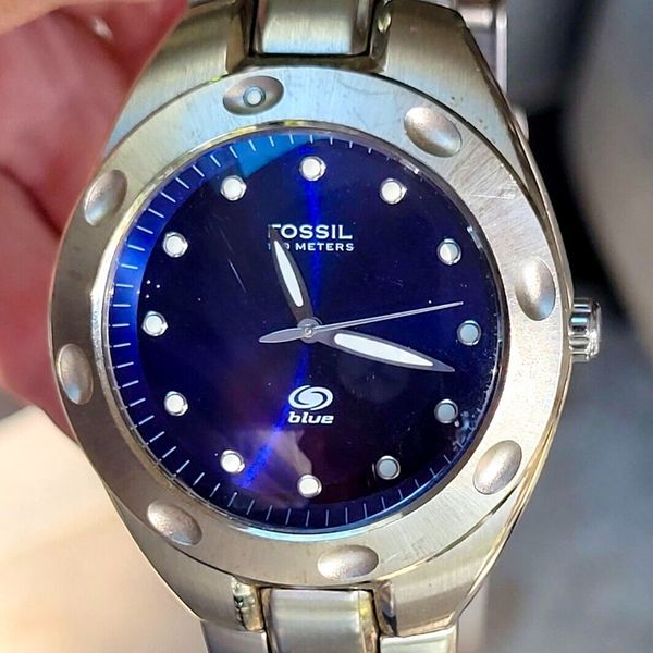 Fossil Blue Men's 40mm Watch AM-3319 New Battery Stainless Band, Works ...