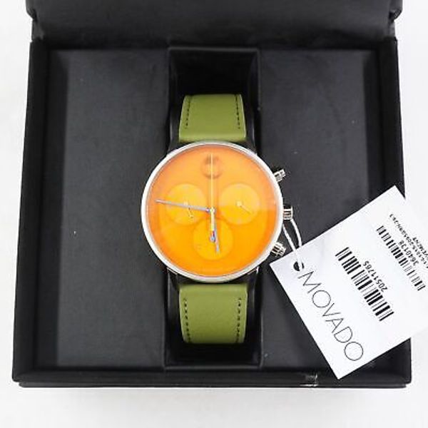 Movado Face Orange Dial Quartz 43mm Men's Watch With Green Leather ...