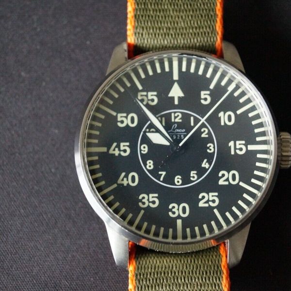 Laco Aachen 42mm Flieger Type-B Dial Automatic Pilot Watch leather NATO ...