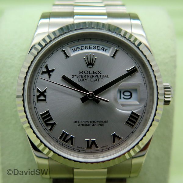 FS: Rolex 118239 DAY DATE 18K WHITE GOLD WITH RHODIUM ROMAN DIAL - V ...