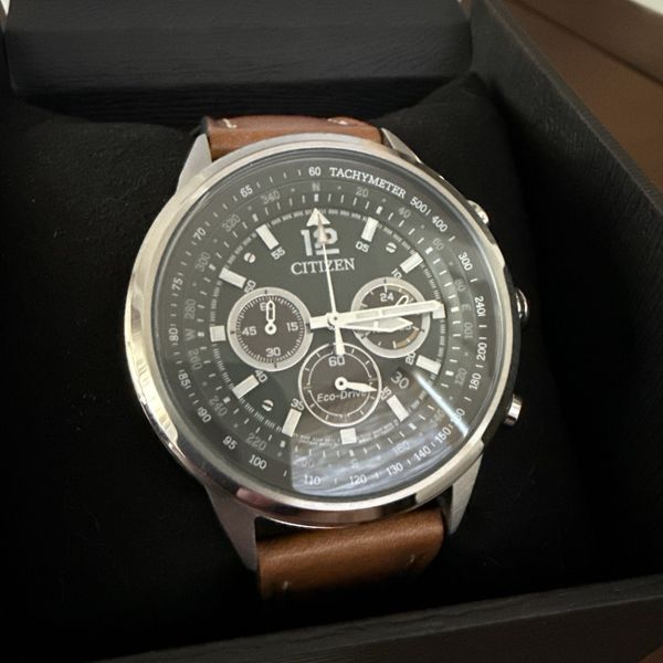 Citizen Watch Avion Chronograph Eco-Drive Leather Strap Men's CA4477 ...