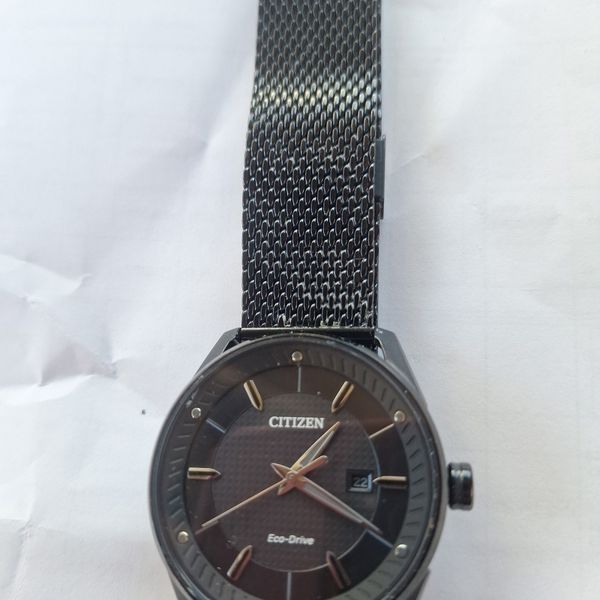 Citizen Eco-Drive Mens Date Indicator Black Stainles Steel Watch 40MM ...