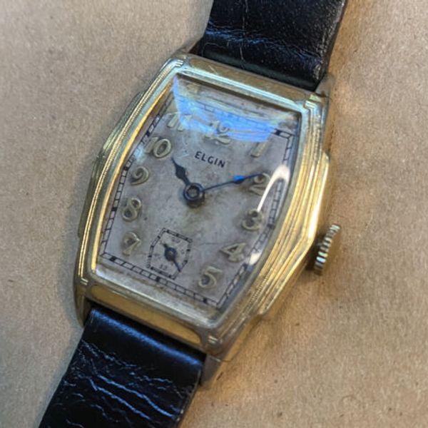 Vintage Elgin Art Deco Tank Mens Mechanical Running Poorly Wrist Watch ...
